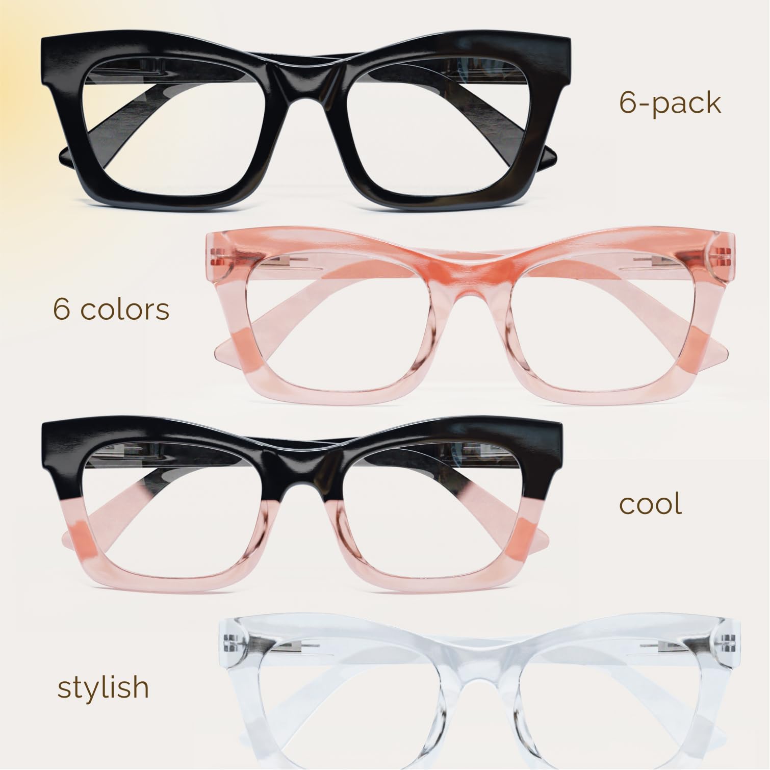 CCVOO 6 Pack Oprah Reading Glasses for Women, Eyeglasses, Blue Light Readers for Women, Computer Eye Glasses, Cheaters