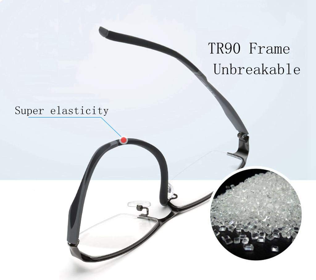 LUOMON Semi-Rimless Eyeglasses EG002 - Pure Black | Blue Light Blocking & Anti Glare Lenses for Comfortable Vision