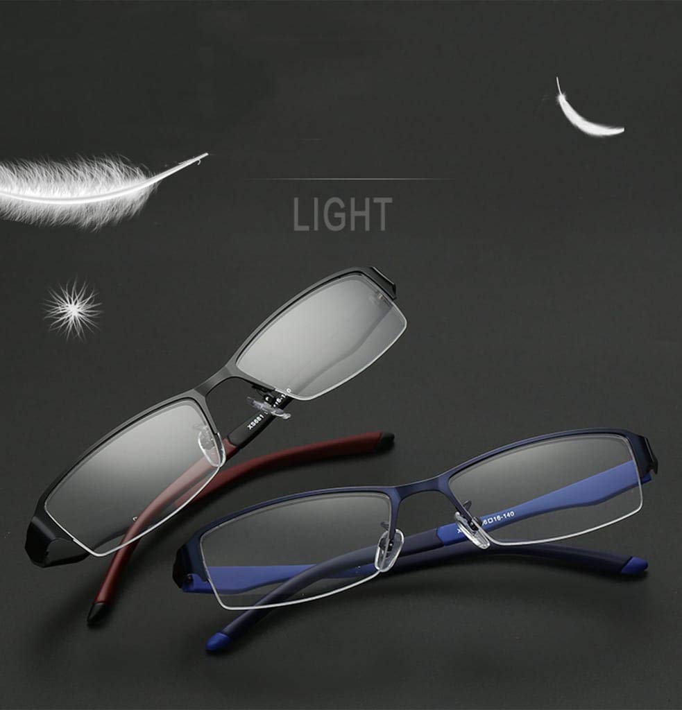 LUOMON Semi-Rimless Eyeglasses EG002 - Pure Black | Blue Light Blocking & Anti Glare Lenses for Comfortable Vision