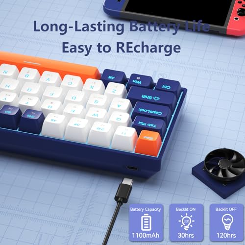 XISOGUU Wireless 61% Mechanical Keyboard, Modes BT5.0/2.4G/Wired, Backlit Ultra-Compact 68Keys Gaming Keyboard with Stand-Alone Arrow/Control Keys/Hot Swappable(White&Blue/Red Switch)…