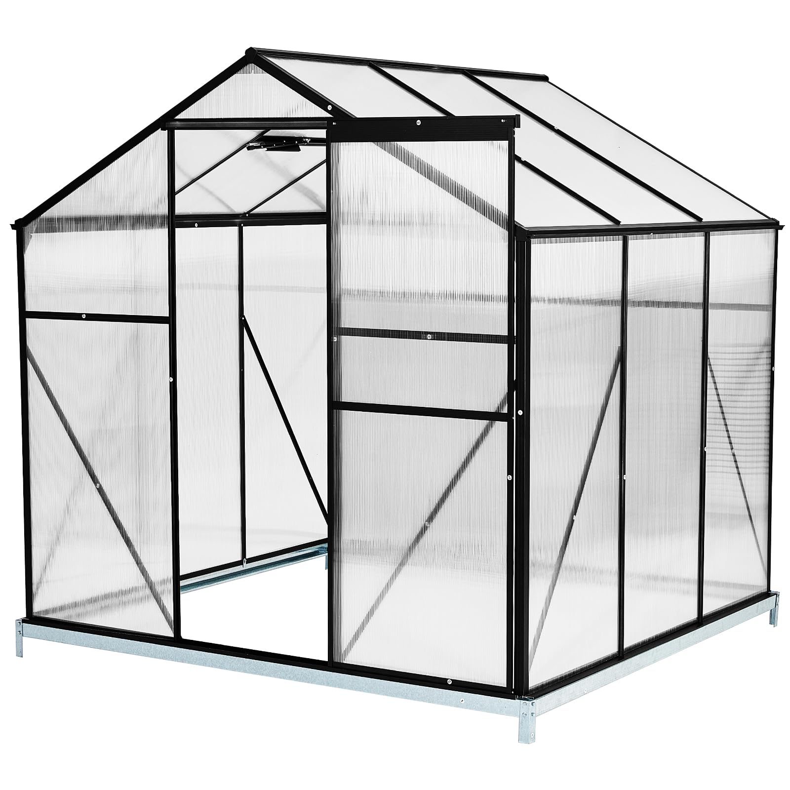 Zstar 6x6 FT Polycarbonate Greenhouses with Sliding Door and Adjustable Vent Window, Heavy Duty Outdoor Aluminum Walk-in Green House for Outdoor Garden Backyard, Greenhouses for Outdoors, Black