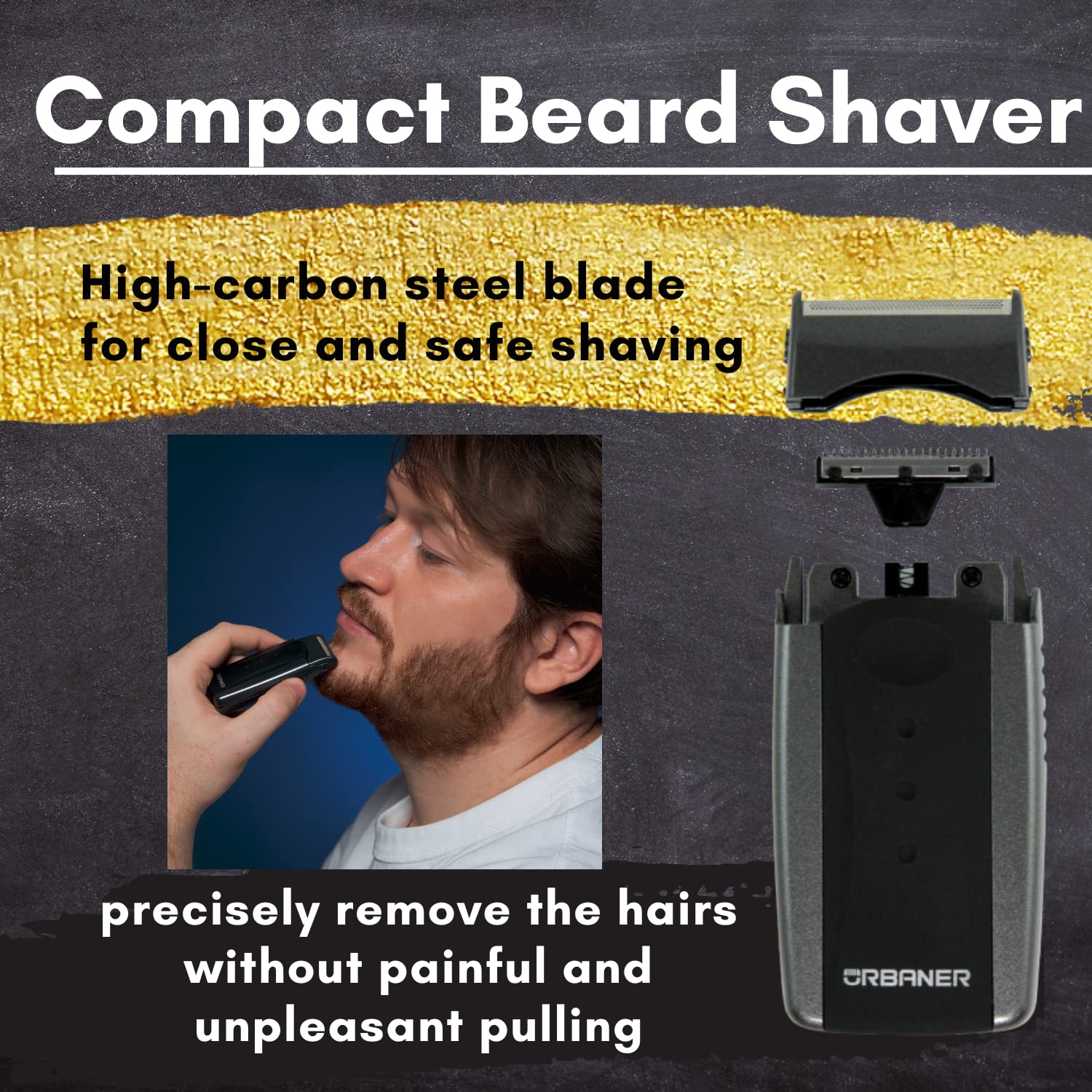 RBANER Battery Powered Beard Shaver for Men, Portable Electric Clipper, Cordless Facial Hair Trimmer, Safe Blade, Single Foil Professional Mini Razor, MB-043