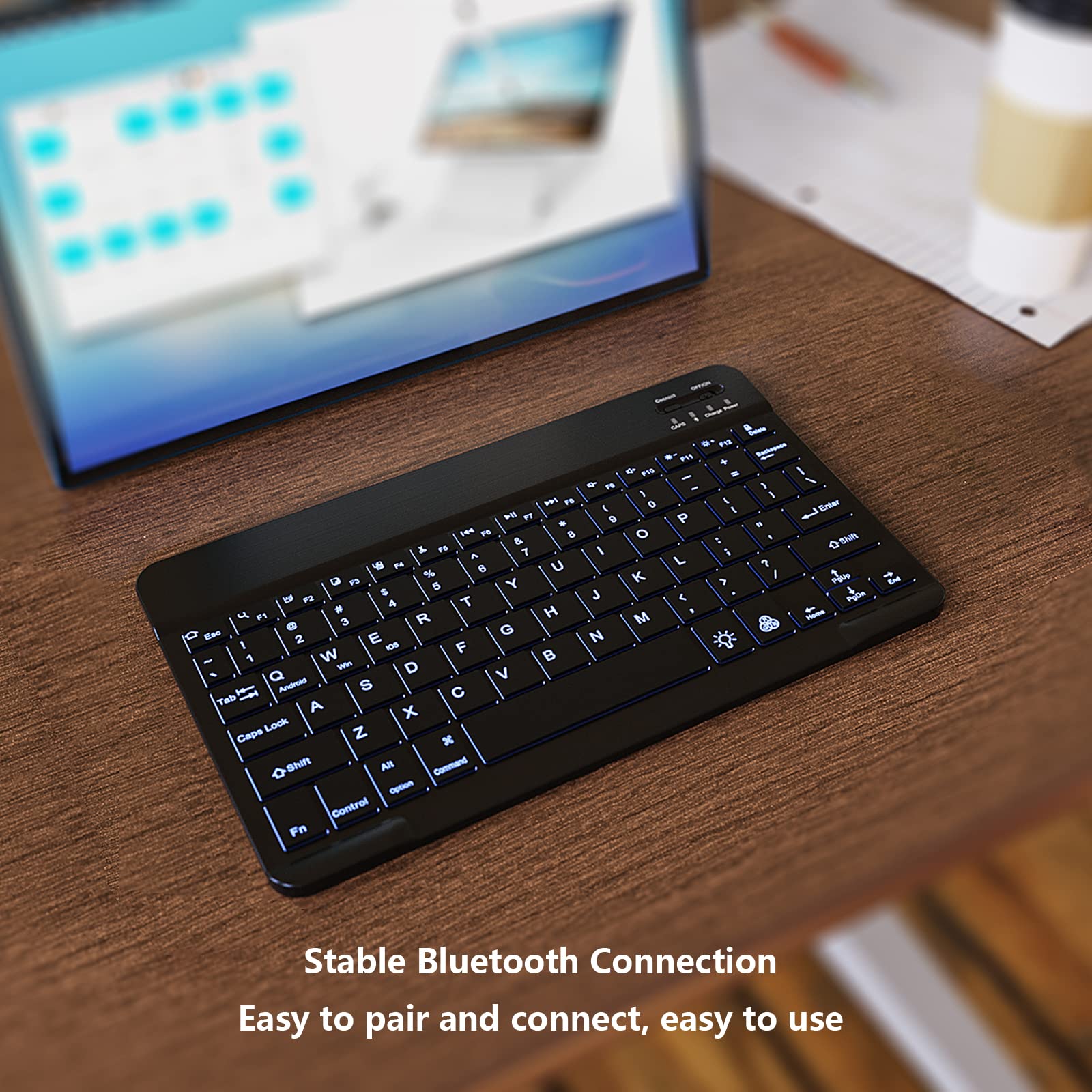 7 Color Backlit Bluetooth Keyboard for iPad 10th 9th Gen, iPad Pro M4 13 12.9 11 inch, iPad Air M2 5th 4th Generation, iPad Mini iPhone Slim Rechargeable Android Tablet Phone Wireless Keyboard (Black)