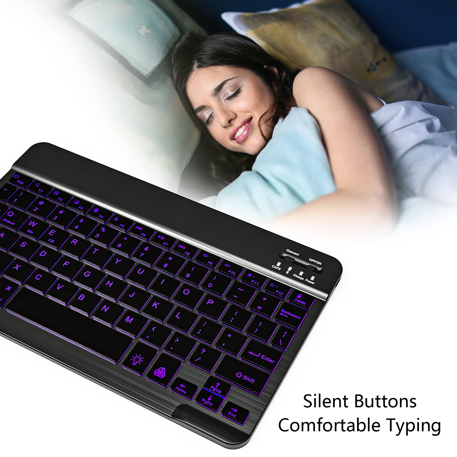 7 Color Backlit Bluetooth Keyboard for iPad 10th 9th Gen, iPad Pro M4 13 12.9 11 inch, iPad Air M2 5th 4th Generation, iPad Mini iPhone Slim Rechargeable Android Tablet Phone Wireless Keyboard (Black)