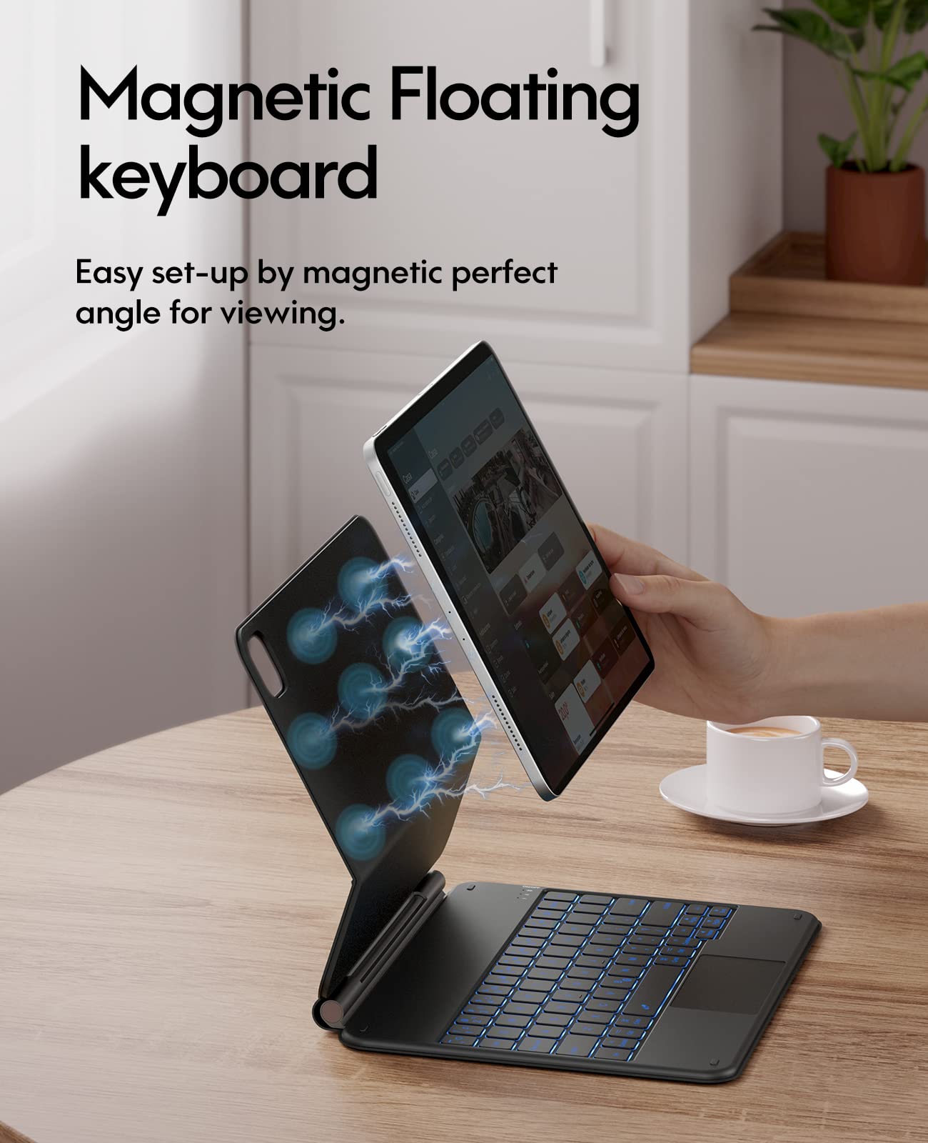 CHESONA Magnetic Floating Keyboard Case for iPad Pro 11 2022, Multi-Touch Trackpad with 7 Color Backlit, Wireless Keyboard for iPad Pro 11 inch 2022 4th/3rd/2nd/1st Gen, for iPad Air 5th/4th Gen,Black
