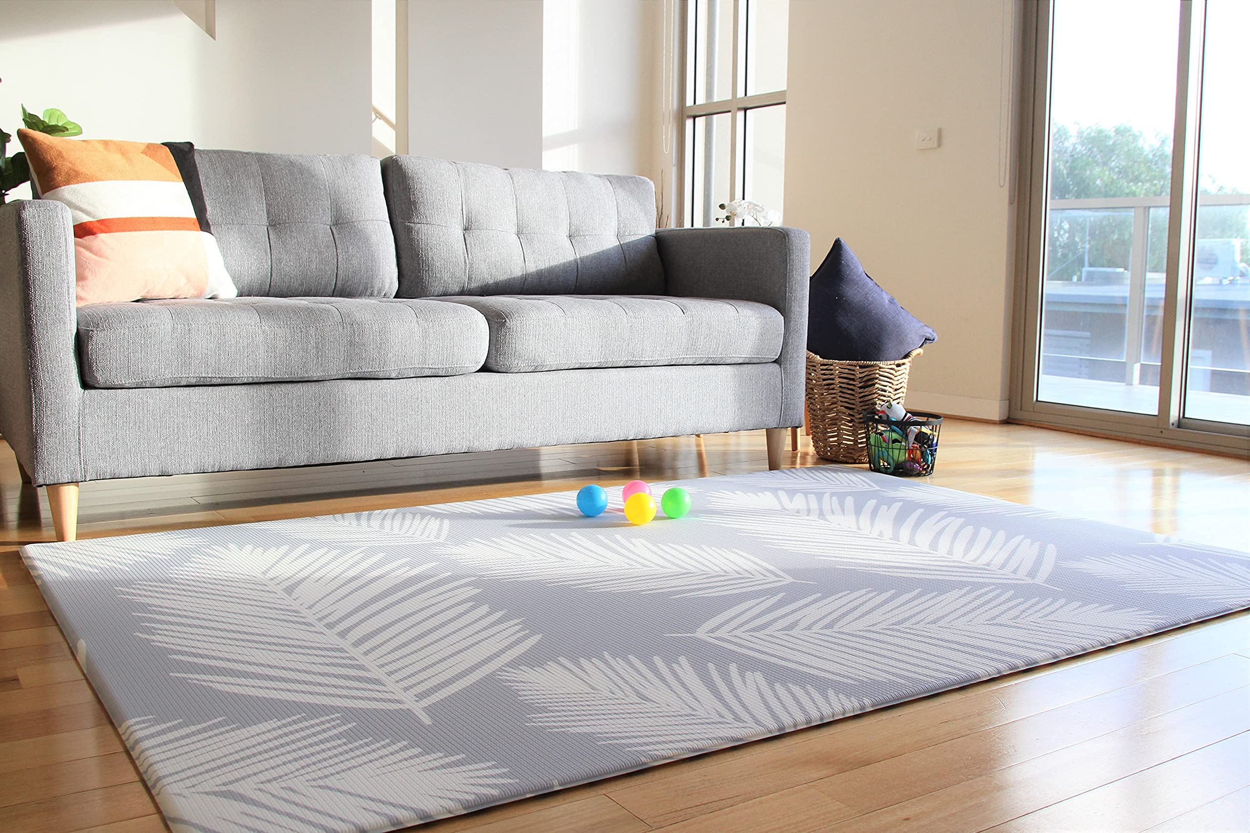 Stylish Reversible Foam Floor Mats – Soft Baby Play Mat for Playing, Tummy Time, Crawling Mat | Toddler, Kids playmat |Exercise Mat, Yoga Mat | Non-Toxic, Waterproof, Easy-to-Clean | Large Gray - Blue