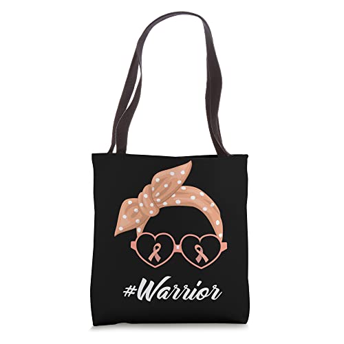 Women Peach Ribbon Warrior Uterine Cancer Awareness Tote Bag