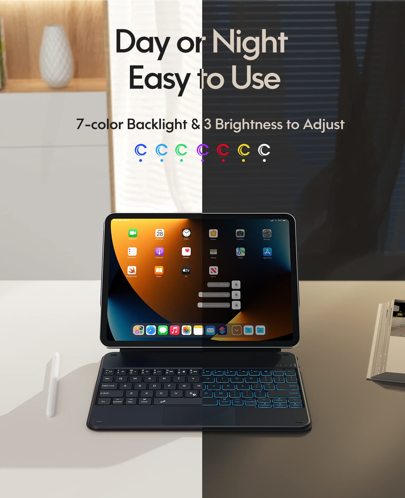 CHESONA Magnetic Floating Keyboard Case for iPad Pro 11 2022, Multi-Touch Trackpad with 7 Color Backlit, Wireless Keyboard for iPad Pro 11 inch 2022 4th/3rd/2nd/1st Gen, for iPad Air 5th/4th Gen,Black