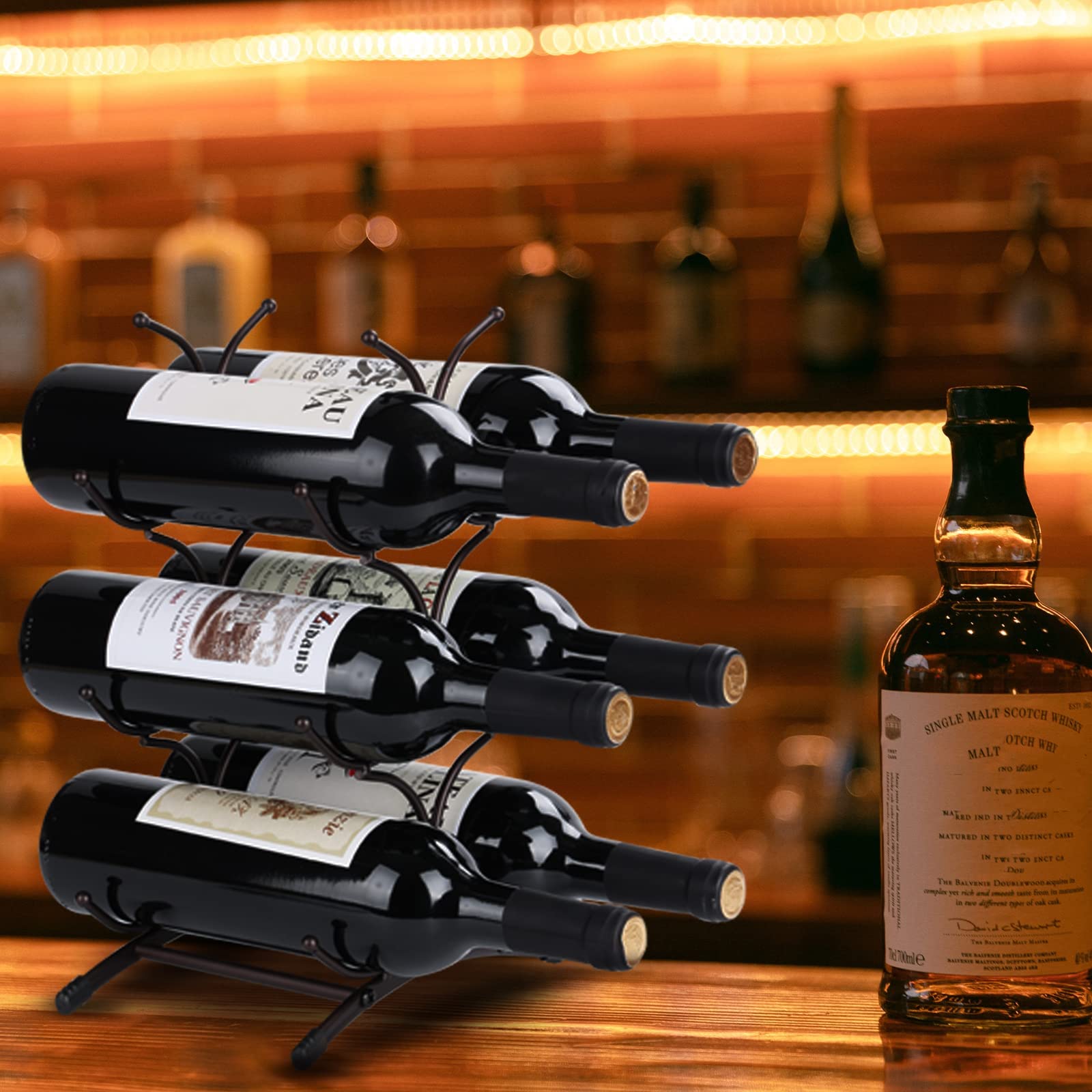 SCDGRW Wine Racks Countertop, 9 Bottles Wine Holder for Wine Storage, Small Wine Rack, Modern Black Metal Wine Holder Stands, Wine Storage for Pantry, Bar, Cabinet, No Assembly Required