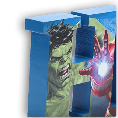 Open Road Brands Marvel Hero Character Collage Wood Block Decor - Hang or Display in a Bedroom, Play Room or Man Cave