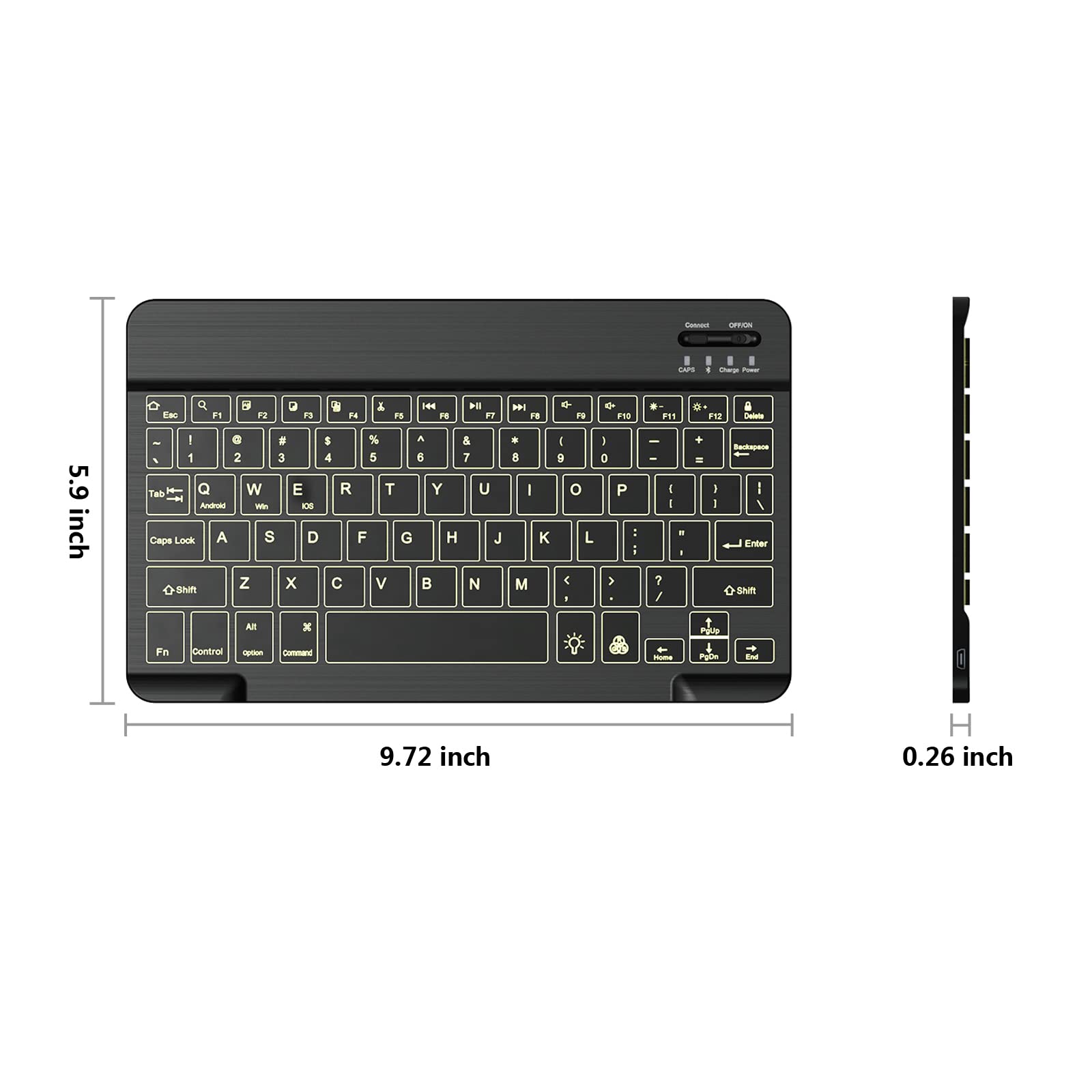 7 Color Backlit Bluetooth Keyboard for iPad 10th 9th Gen, iPad Pro M4 13 12.9 11 inch, iPad Air M2 5th 4th Generation, iPad Mini iPhone Slim Rechargeable Android Tablet Phone Wireless Keyboard (Black)
