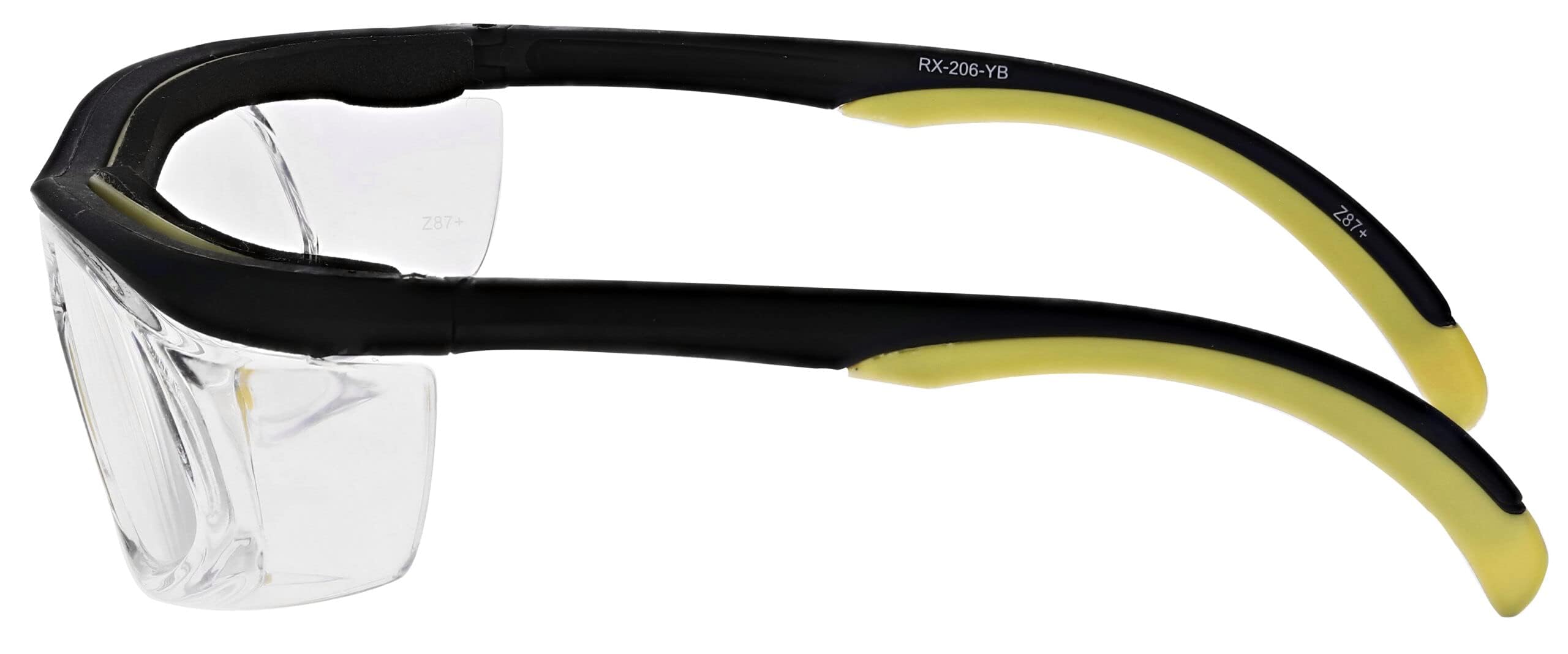 Safety Reading Glasses 206YB with Full Clear Magnifying Lenses, 1.00 to 3.00 Diopter, ANSI Z87 Approved (Black/Yellow, 1.75, x)