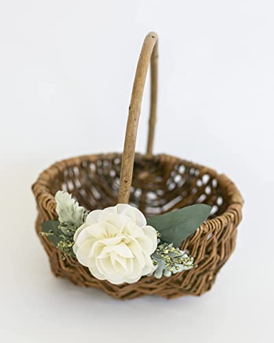 Willow Flower Girl Basket - Rustic Wood Flower Girl Basket - Country Wedding Basket w/Greenery Decor - Rattan Gift Basket by Ragga Wedding