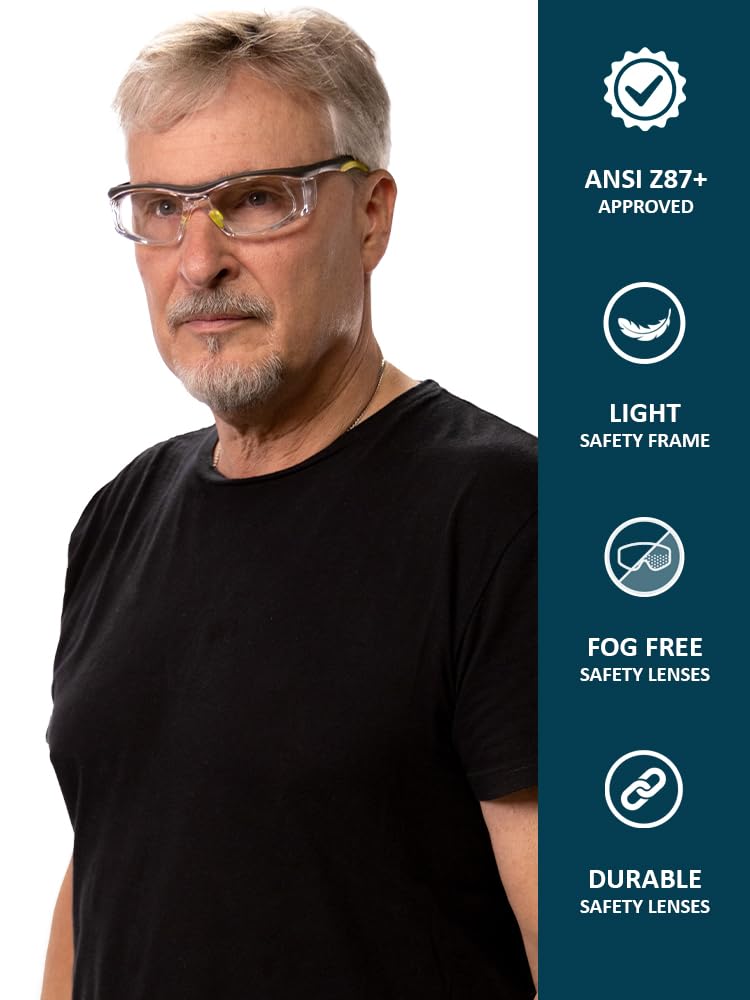 Safety Reading Glasses 206YB with Full Clear Magnifying Lenses, 1.00 to 3.00 Diopter, ANSI Z87 Approved (Black/Yellow, 1.75, x)