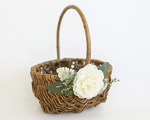 Willow Flower Girl Basket - Rustic Wood Flower Girl Basket - Country Wedding Basket w/Greenery Decor - Rattan Gift Basket by Ragga Wedding