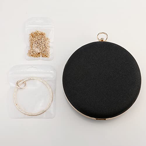 Round Evening Bag Sparkling Glitter Purse Rhinestone Top Handle for Party Cross Body Shoulder Bag for Wedding Bridal (Black)