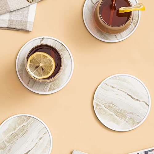 LIFVER Coasters for Drinks, Ceramic Absorbent Coaster for Coffee Table fits All Coffee Mugs Cups, House Warming Gift for New Home Decor Wedding Wooden Table Marble Stone Coaster Set of 6