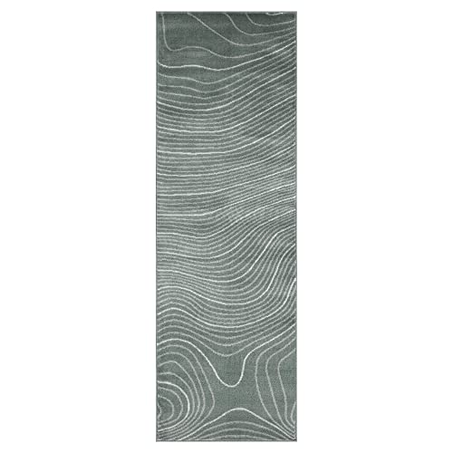 SUPERIOR Indoor Runner Rug, Modern Abstract Decor for Living/Dining Room, Office, Bedroom, Entryway, Kitchen, Dorm, Playroom, Hardwood Floor Throw, Jute Backing, Veer Collection, 2' 7" x 8', Slate