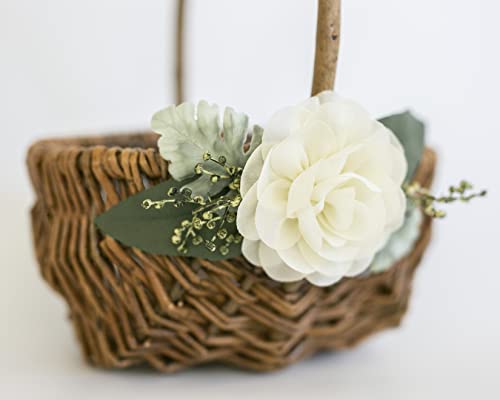 Willow Flower Girl Basket - Rustic Wood Flower Girl Basket - Country Wedding Basket w/Greenery Decor - Rattan Gift Basket by Ragga Wedding