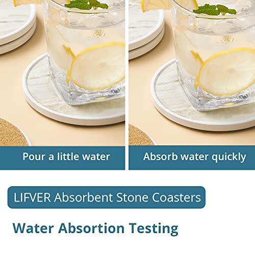 LIFVER Coasters for Drinks, Ceramic Absorbent Coaster for Coffee Table fits All Coffee Mugs Cups, House Warming Gift for New Home Decor Wedding Wooden Table Marble Stone Coaster Set of 6