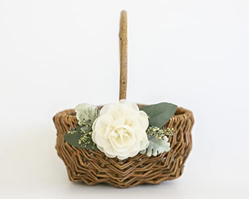 Willow Flower Girl Basket - Rustic Wood Flower Girl Basket - Country Wedding Basket w/Greenery Decor - Rattan Gift Basket by Ragga Wedding