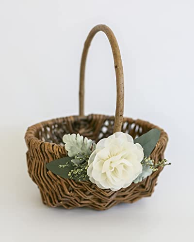 Willow Flower Girl Basket - Rustic Wood Flower Girl Basket - Country Wedding Basket w/Greenery Decor - Rattan Gift Basket by Ragga Wedding