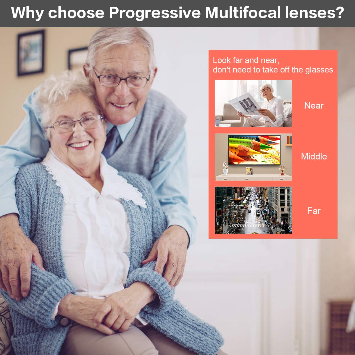 MIRYEA Progressive Multifocus Computer Reading Glasses Blue Light Blocking Multifocal Readers for Men and Women Multi Focus Eyeglasses Eyewear Anti Glare Light Weight TR90 Semi-rimless Frame