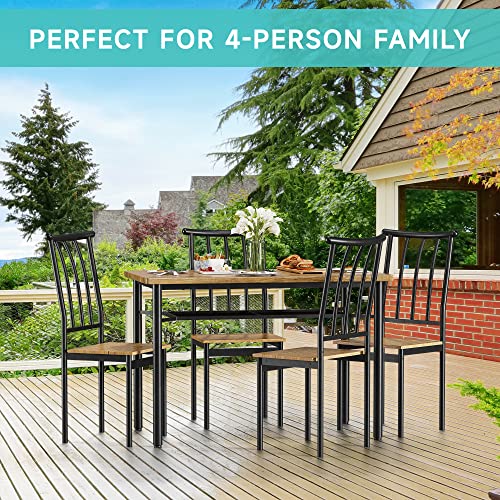 IDEALHOUSE Dining Table Set for 4, Kitchen Table with 4 Chairs, Metal and Wood Rectangular 5-Piece Dining Table Furniture Set with Storage Rack for Small Space, Apartment, Dinette(Rustic Brown)