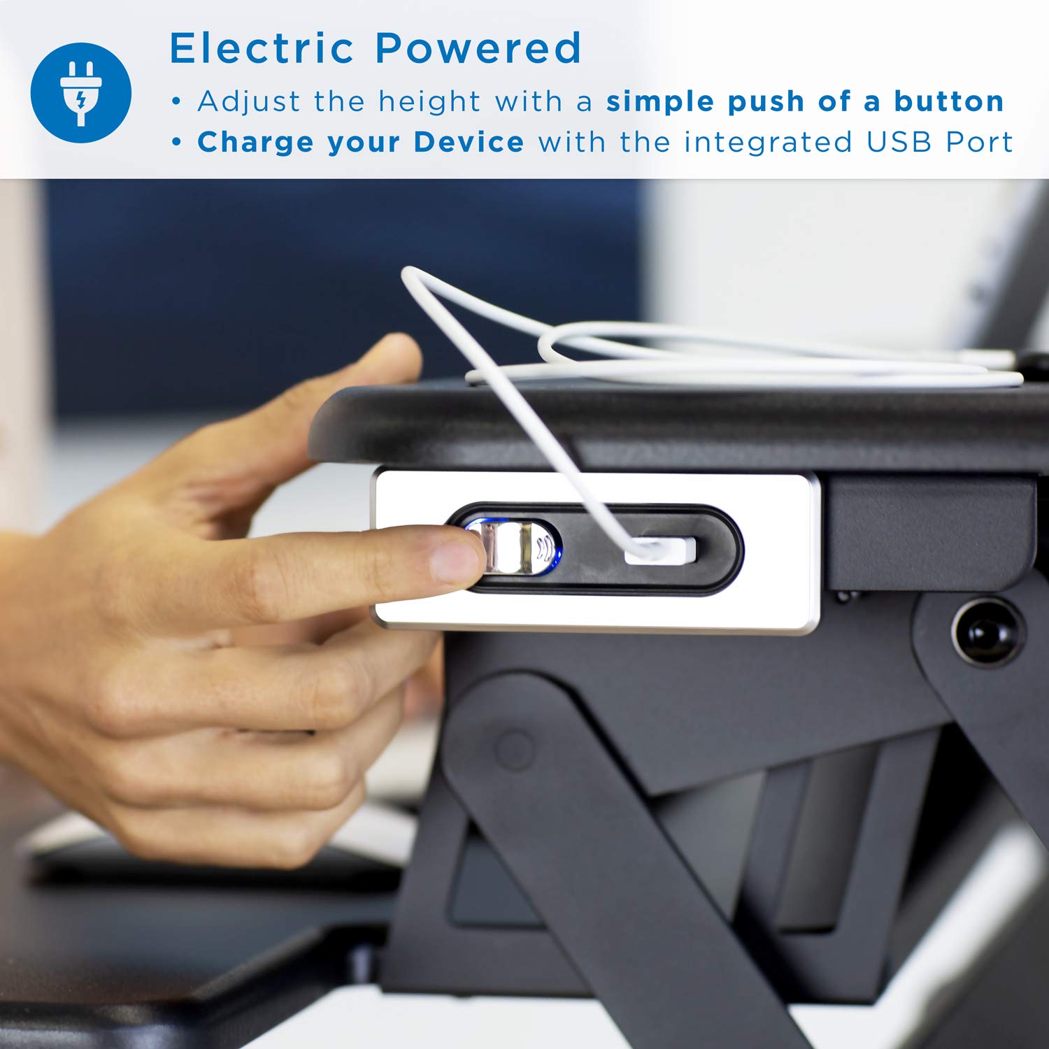 Mount-It! Electric Standing Desk Converter | Motorized Sit Stand Desk with Built in USB Port | Ergonomic Height Adjustable Workstation | Black (MI-7927E)