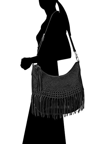 Frye Melissa Woven Large Scooped Hobo, Black