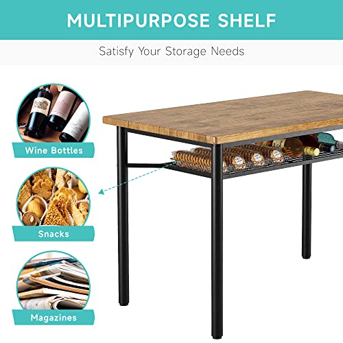 IDEALHOUSE Dining Table Set for 4, Kitchen Table with 4 Chairs, Metal and Wood Rectangular 5-Piece Dining Table Furniture Set with Storage Rack for Small Space, Apartment, Dinette(Rustic Brown)