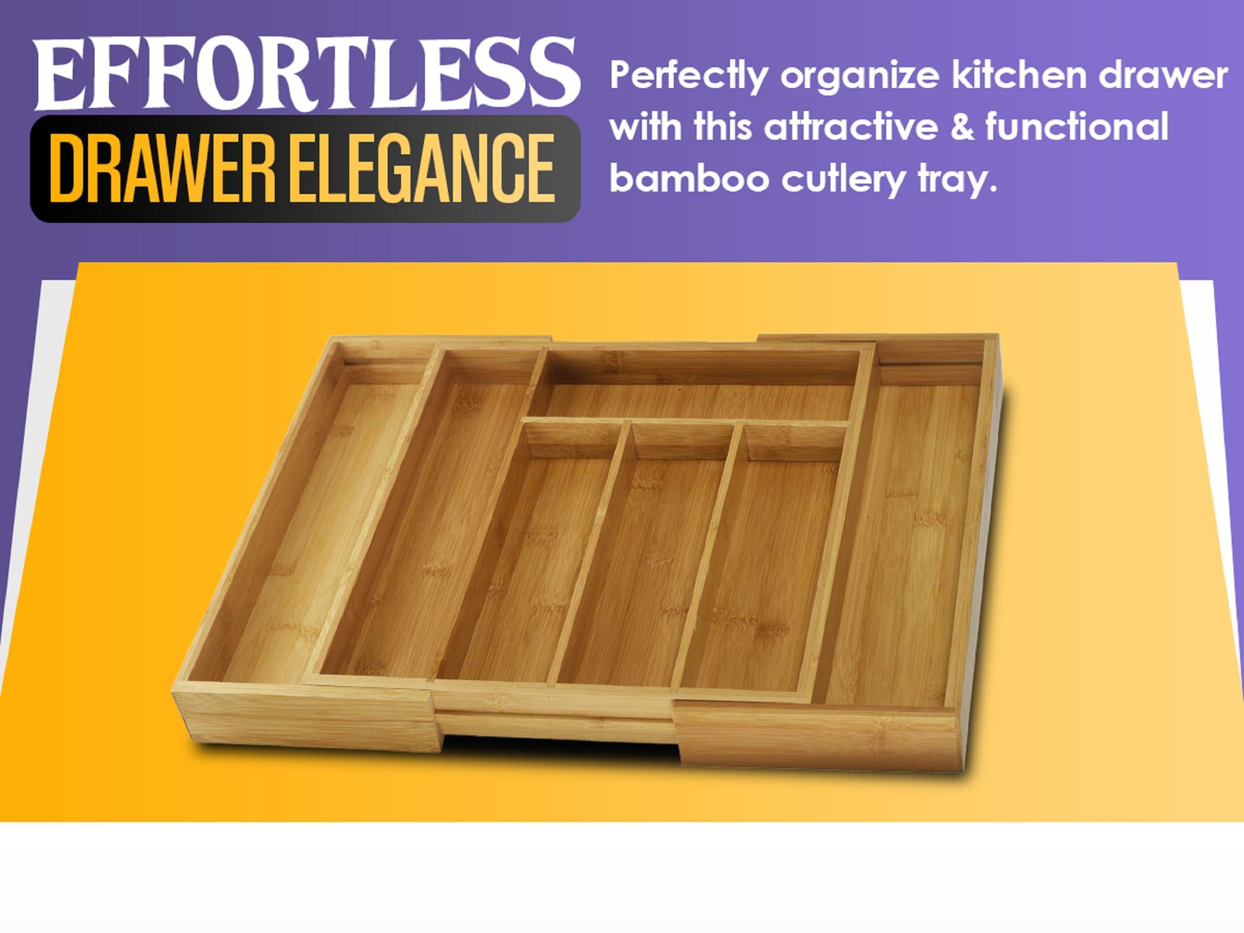 YBM Home Bamboo Cutlery Tray Flatware Silverware Drawer Organizer with 6 Compartments - 341