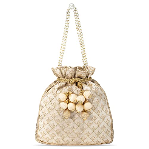 Aheli Indian Potli Bags for Women Evening Bag Clutch Ethnic Bride Purse with Drawstring (P26CRM)
