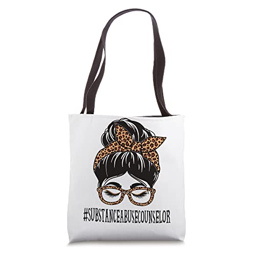 Substance Abuse Counselor Leopard Messy Bun Back To School Tote Bag
