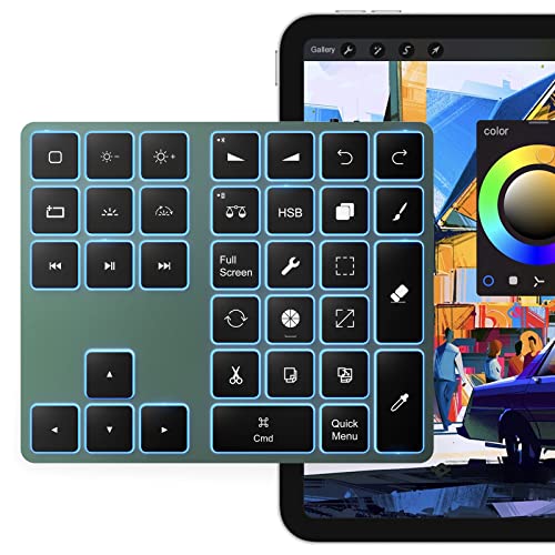 Dlinda Bluetooth Procreate Keyboard for iPad, Procreate Accessories for iPad with 7 Colors Backlit & 34 Shortcut Keys, Rechargeable Procreate Keypad for iPad and Graphic Tablets Drawing - Green