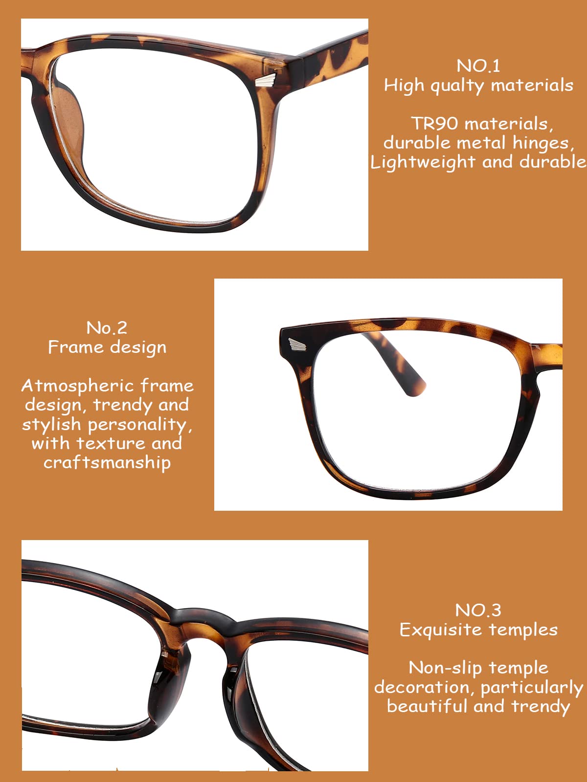 Onrtry Non Prescription Glasses for Men Women Square Clear Lens Eyeglasses (Tortoise)