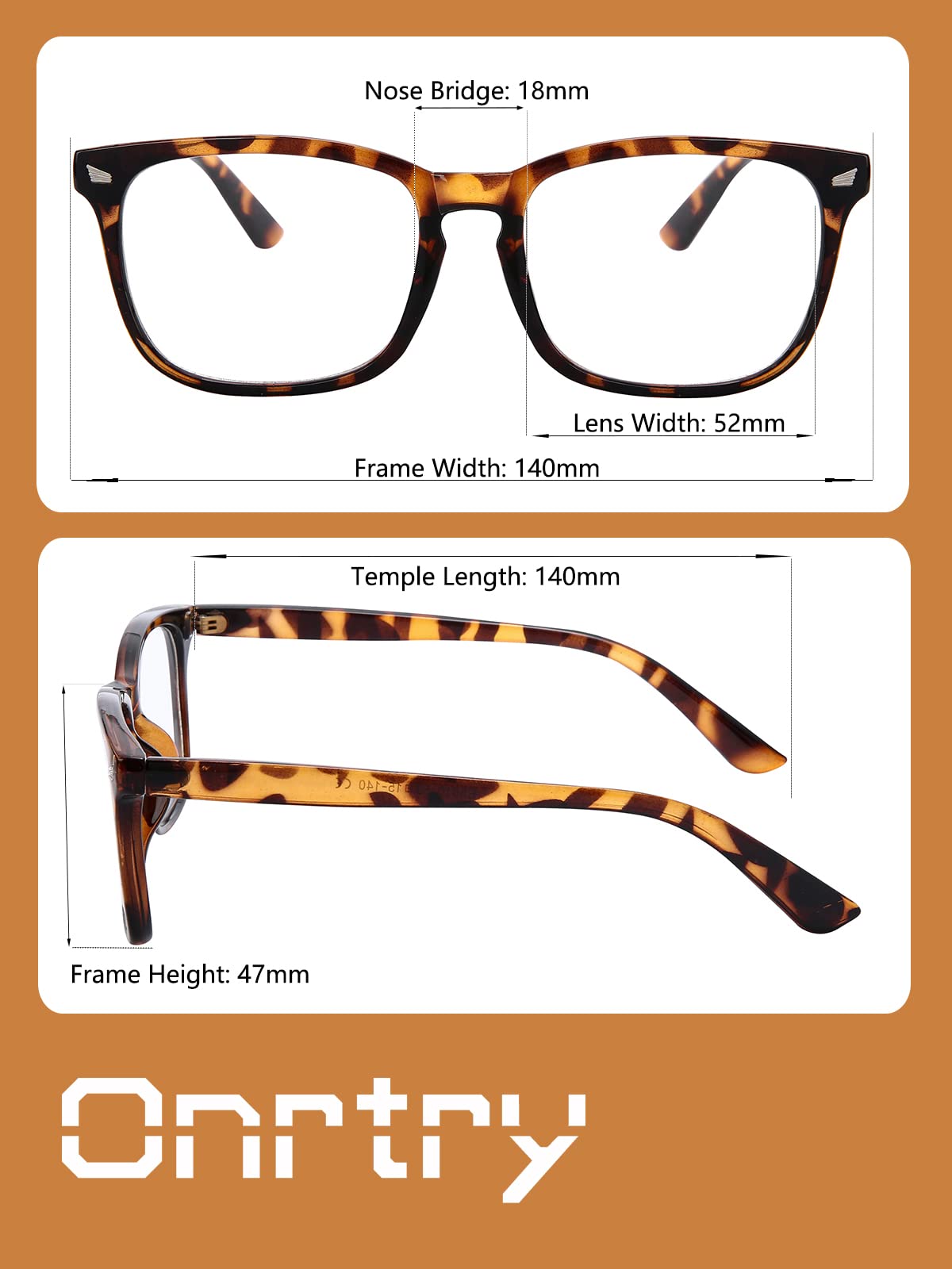 Onrtry Non Prescription Glasses for Men Women Square Clear Lens Eyeglasses (Tortoise)