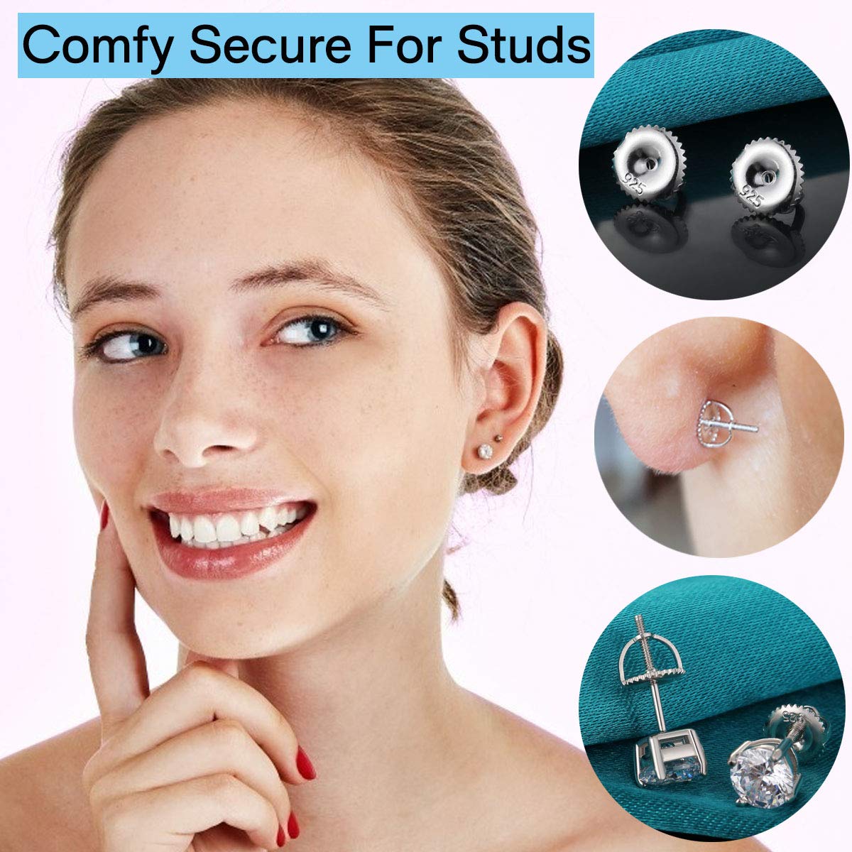 3 Pairs Screw on Earring Backs Replacement for Diamond Earring Studs,18K Gold Plated Sterling Silver Hypoallergenic Screwbacks Locking for Threaded Post( 0.032'')