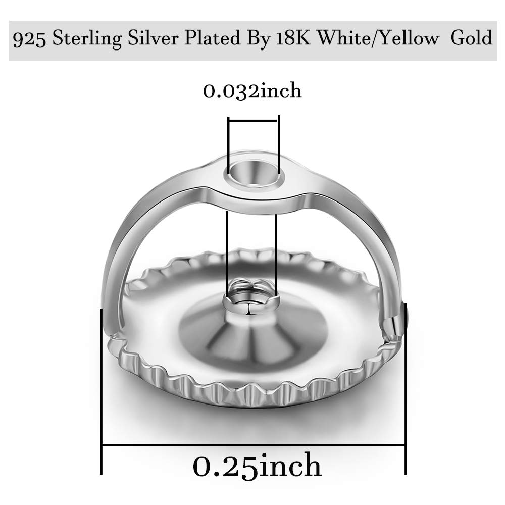3 Pairs Screw on Earring Backs Replacement for Diamond Earring Studs,18K Gold Plated Sterling Silver Hypoallergenic Screwbacks Locking for Threaded Post( 0.032'')