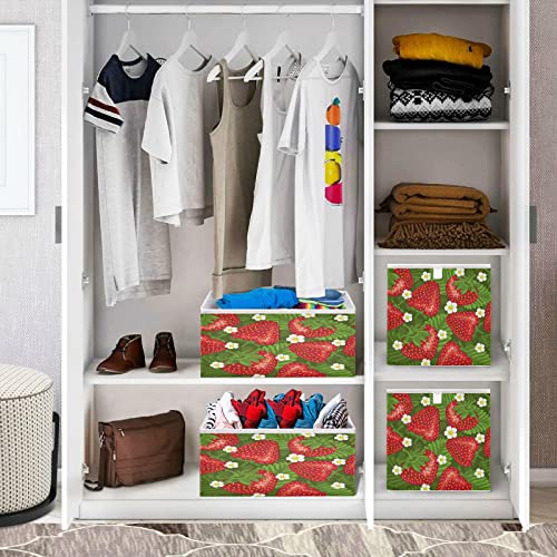 ALAZA Strawberry Daisy Flower Fabric Cube Storage Bin,Collapsible Fabric Bins Organizer Foldable Basket For Closet Cabinet Shelf Office,11.02X11.02X11.02In