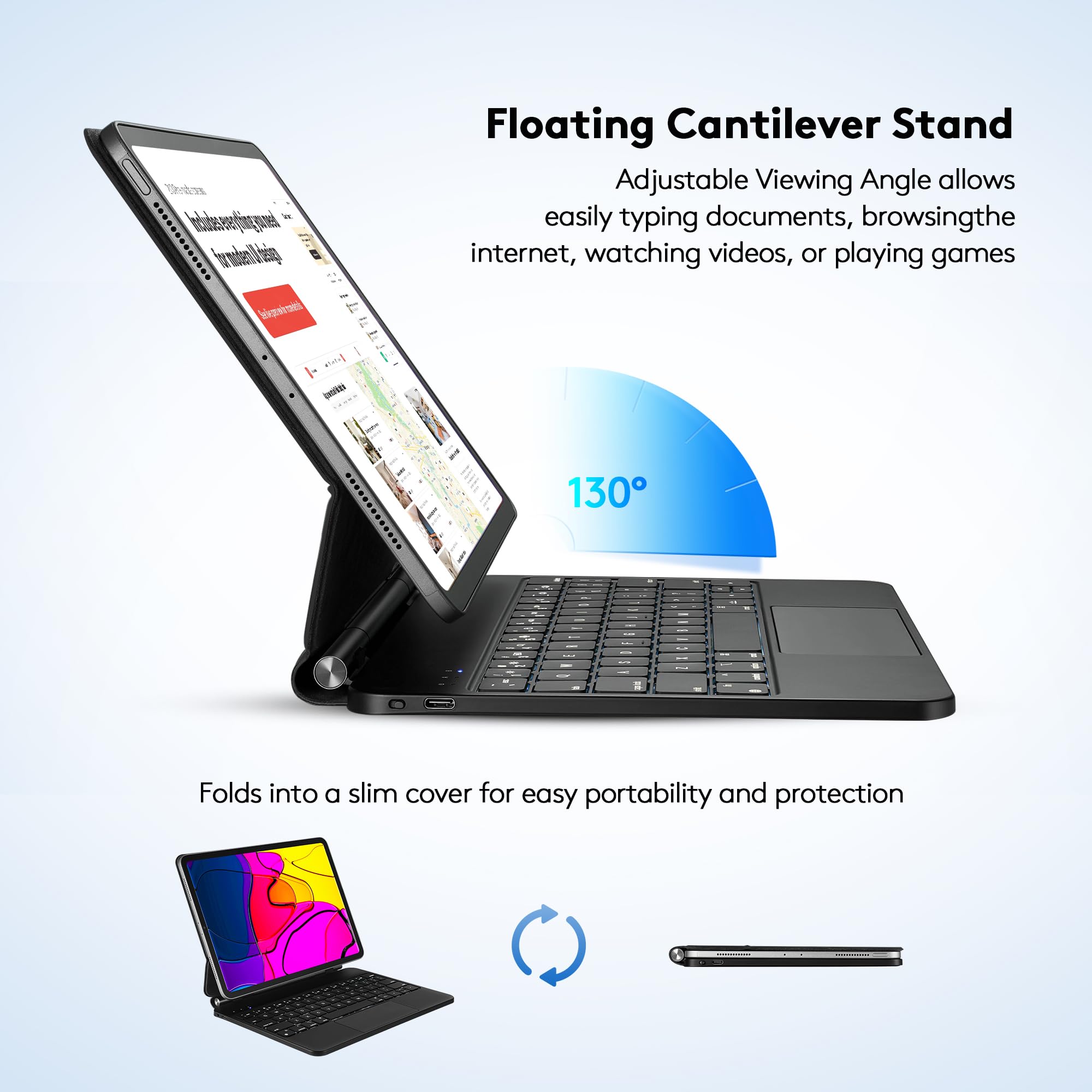 Magic-Style Keyboard Case for iPad Air 11 inch 2024 (M2), iPad Pro 11'' 2022 (4th/3rd/2nd/1st), iPad Air 5th & 4th Case with Keyboard, Wireless Bluetooth Magnetic Keyboard with Trackpad, Backlit