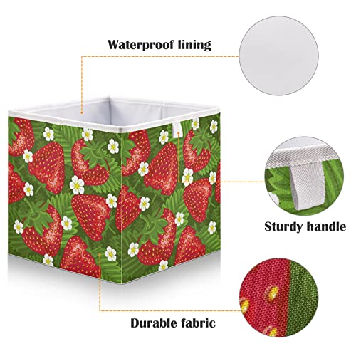 ALAZA Strawberry Daisy Flower Fabric Cube Storage Bin,Collapsible Fabric Bins Organizer Foldable Basket For Closet Cabinet Shelf Office,11.02X11.02X11.02In
