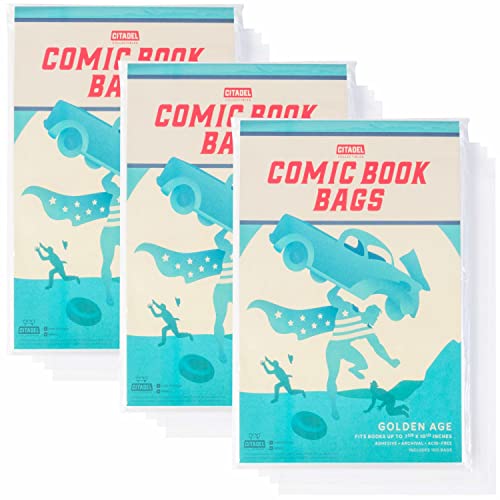Golden Age Comic Book Bags Collector Bundle - 300-pack of Acid-Free Archival Protective Storage Sleeves for Cataloguing Vintage Comics - Fits Books Up to 7 5/8" x 10.5” - Resealable Adhesive Strip