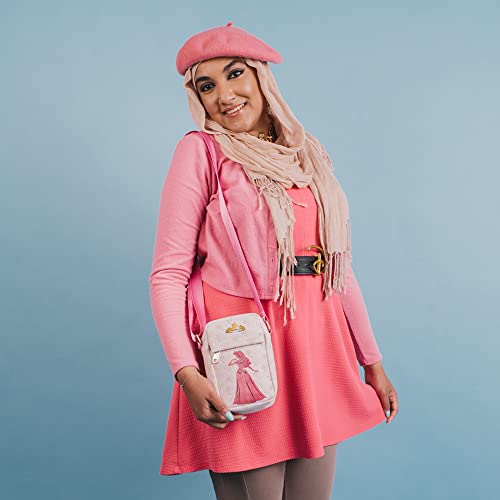 Buckle Down Disney Bag, Cross Body, Princess Aurora Pose Silhouette and Fairy Godmothers, Pink, Vegan Leather, Sleeping Beauty