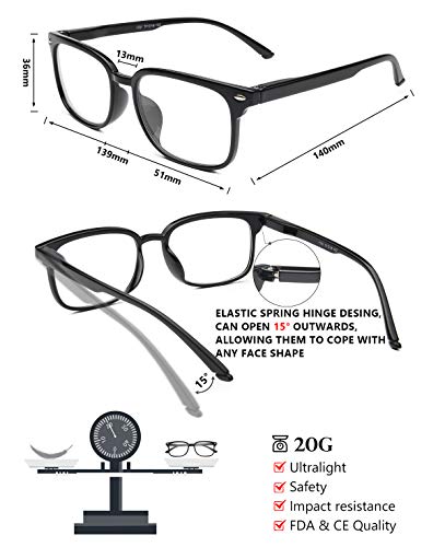 Gaoye Progressive Multifocal Reading Glasses Blue Light Blocking for Women Men,No Line Multifocus Readers with Spring Hinge (Light Black, 100)