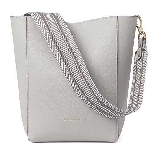 BOSTANTEN Leather Purses and Handbags for Women Designer Hobo Bucket Bag Fashion Small Crossbody Purses Grey Small size