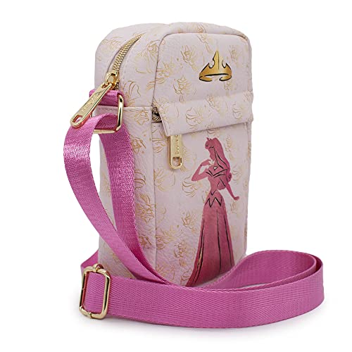 Buckle Down Disney Bag, Cross Body, Princess Aurora Pose Silhouette and Fairy Godmothers, Pink, Vegan Leather, Sleeping Beauty