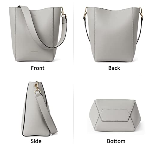 BOSTANTEN Leather Purses and Handbags for Women Designer Hobo Bucket Bag Fashion Small Crossbody Purses Grey Small size