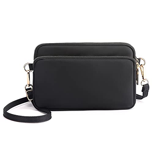 WITERY Multi Zipper Small Crossbody Bags for Women - Waterproof Mini Purse Nylon Travel Shoulder Bag Cell Phone Purse Pouch with Shoulder Strap