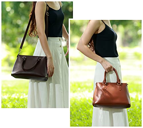 Top Handle Vegan Leather Satchel Bag For Women (Black) Retro Faux Casual Purse Classic Vintage Simple Shoulder Handbag